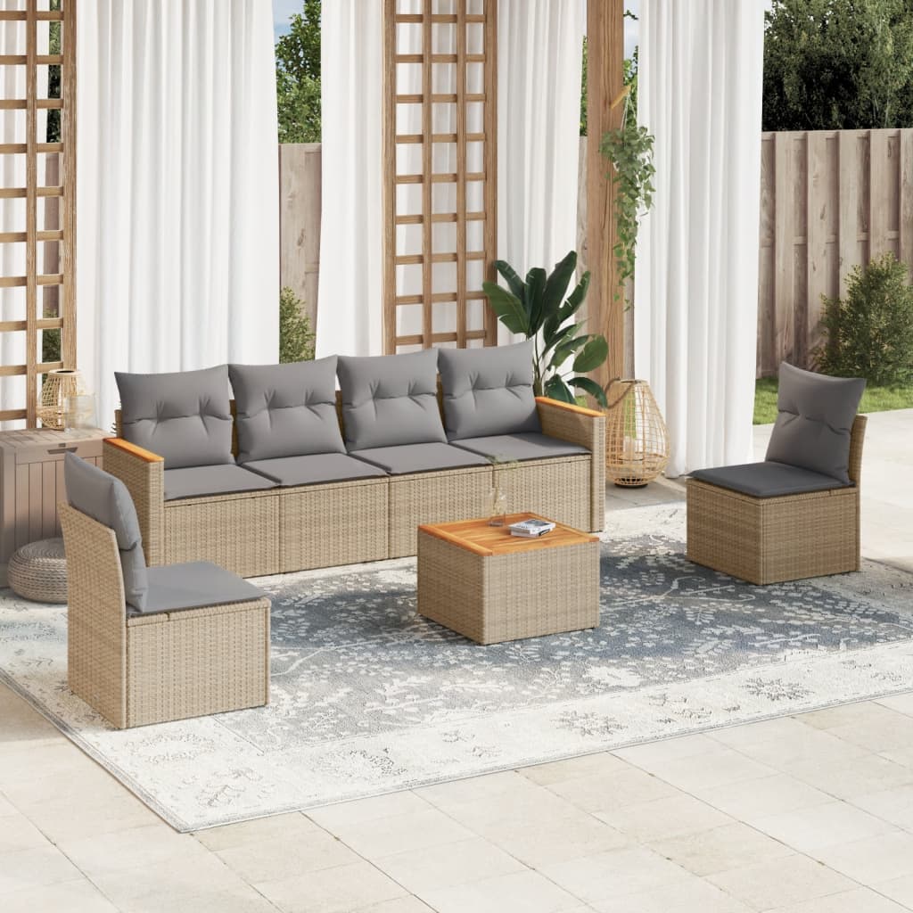 Salon de avec coussins 7pcs mélange beige résine tressée | Leroy Merlin