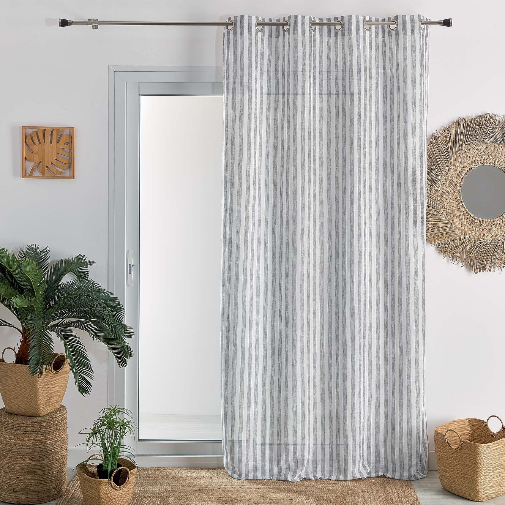 Voilage rayé au style bord de mer - Gris - 140x260 cm - Polyester ...