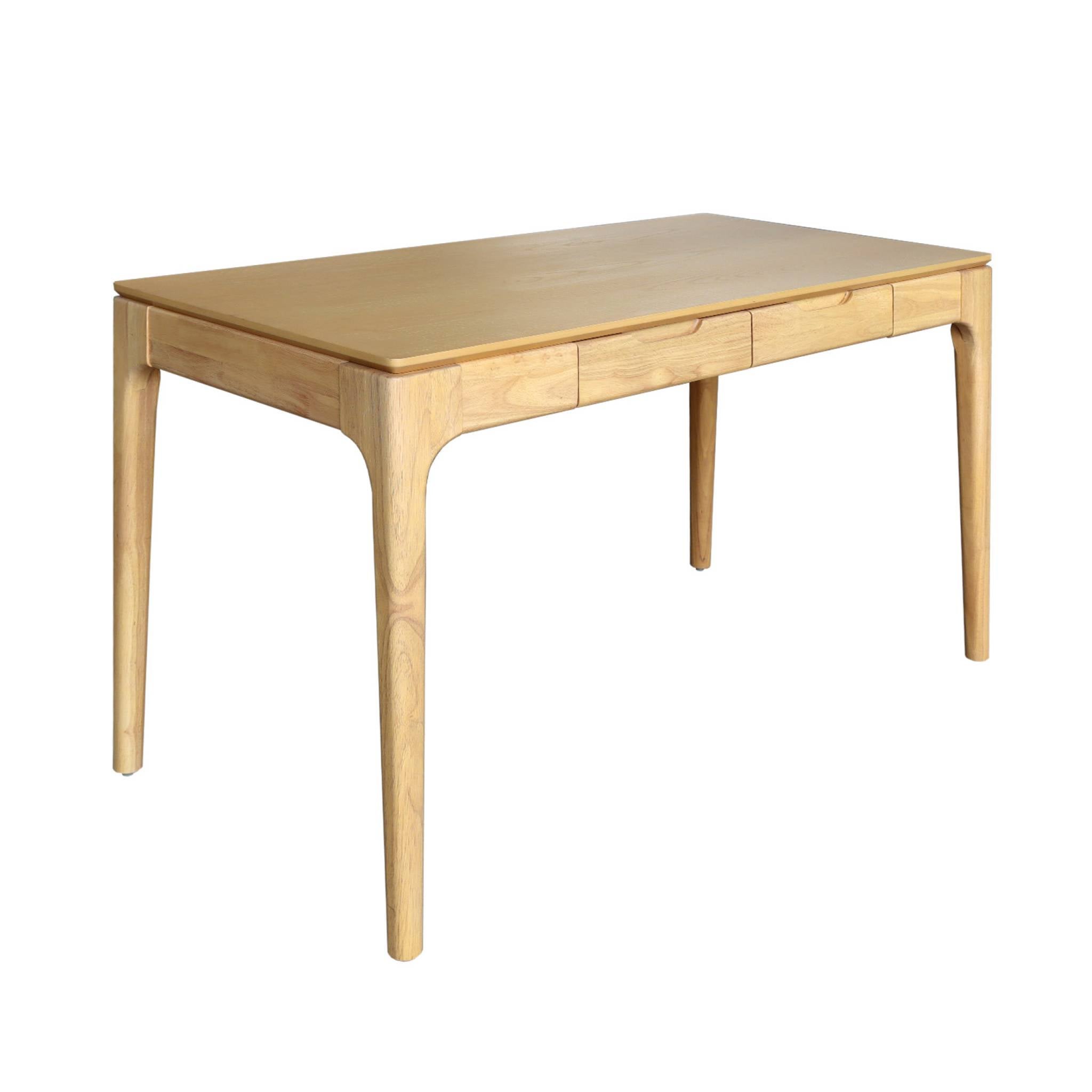 Bureau bois d'hévéa placage frêne 2 tiroirs naturel - L 120 x l 60 x H 76 cm - Alienor ALIENOR ...