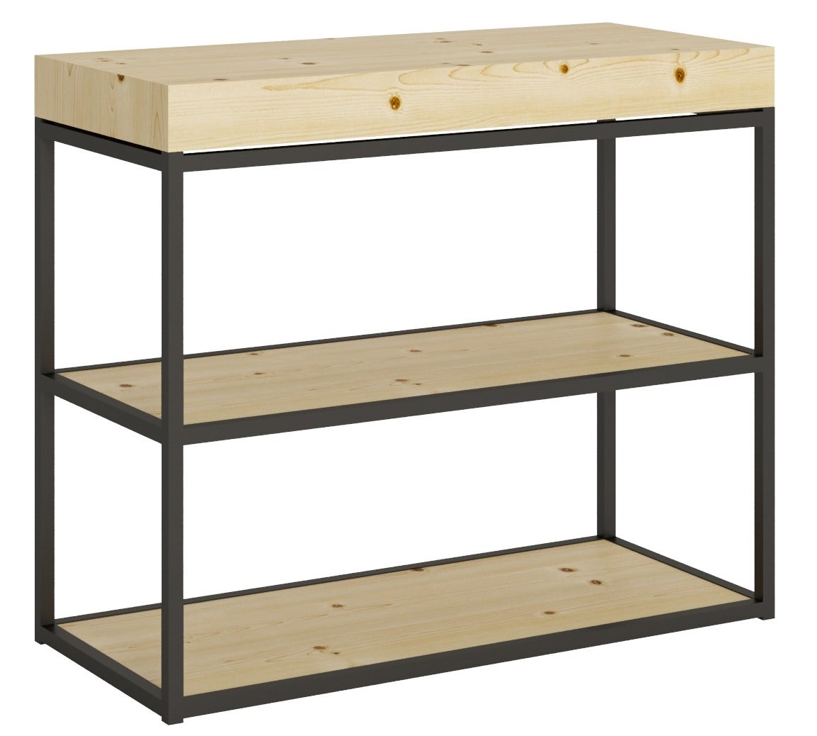 Console extensible bois massif clair et pieds acier anthracite 40 à ...