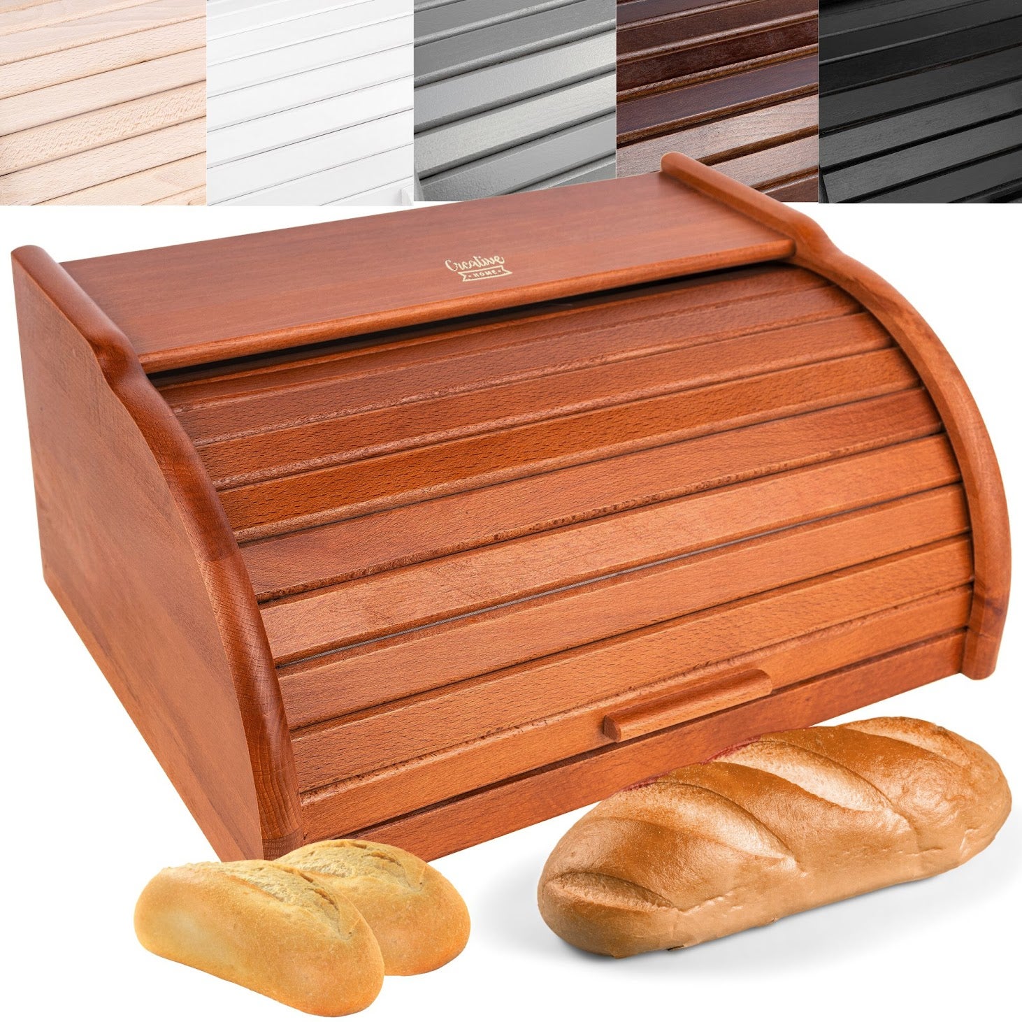 Creative Home Grande Panera Madera Contenedor para Pan | 38x28,5x17,5cm ...