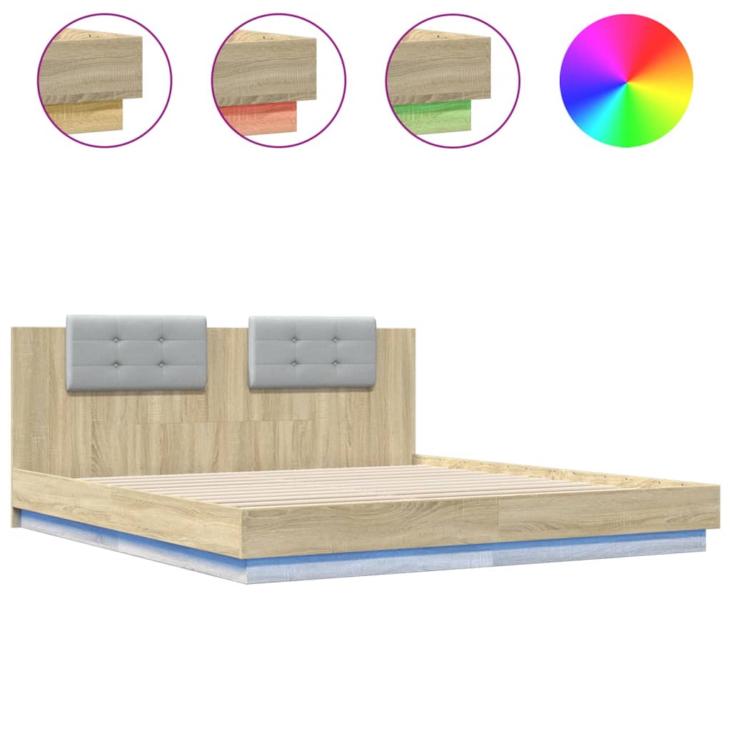 Cadre de lit avec LED sans matelas chêne sonoma 160x200 cm — COMFORTXL ...