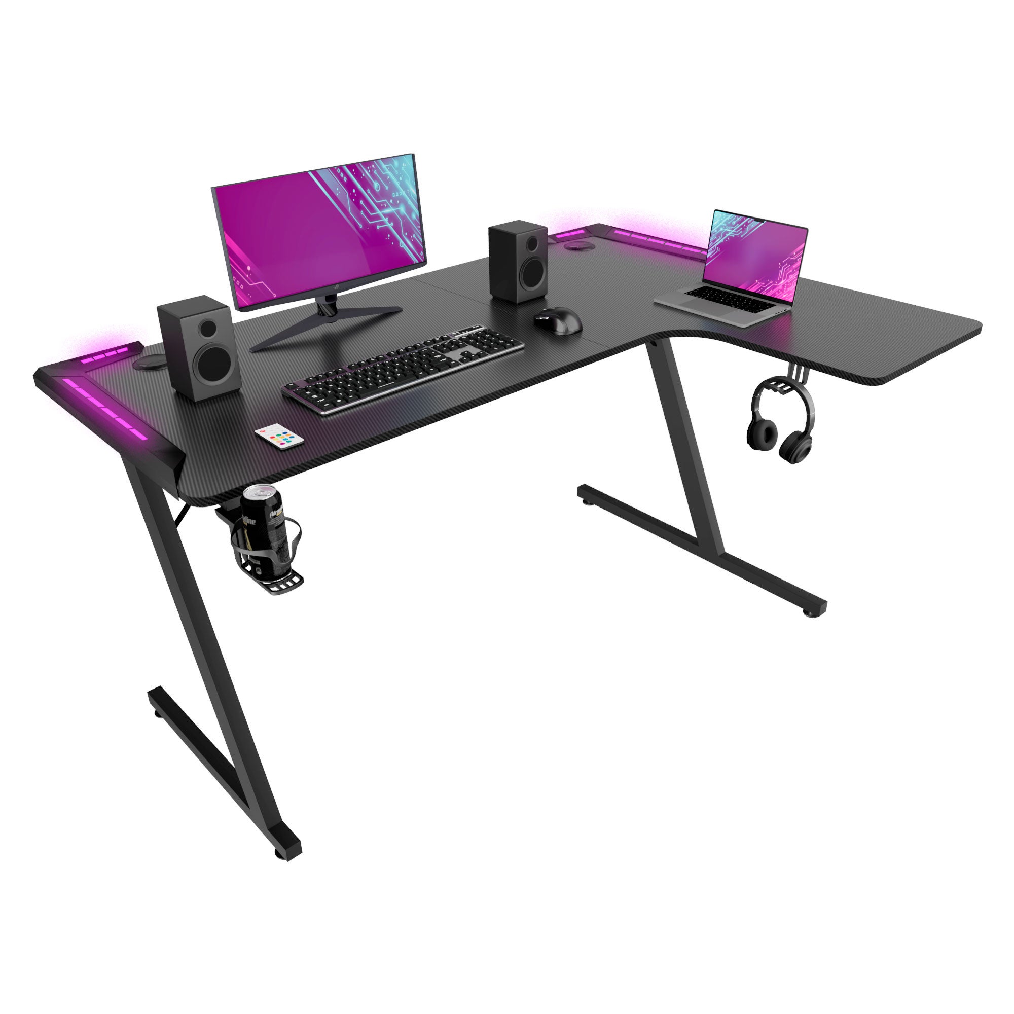 Shigeru - Bureau Gaming d'Angle 140x99x76 cm avec LED en MDF et Métal ...