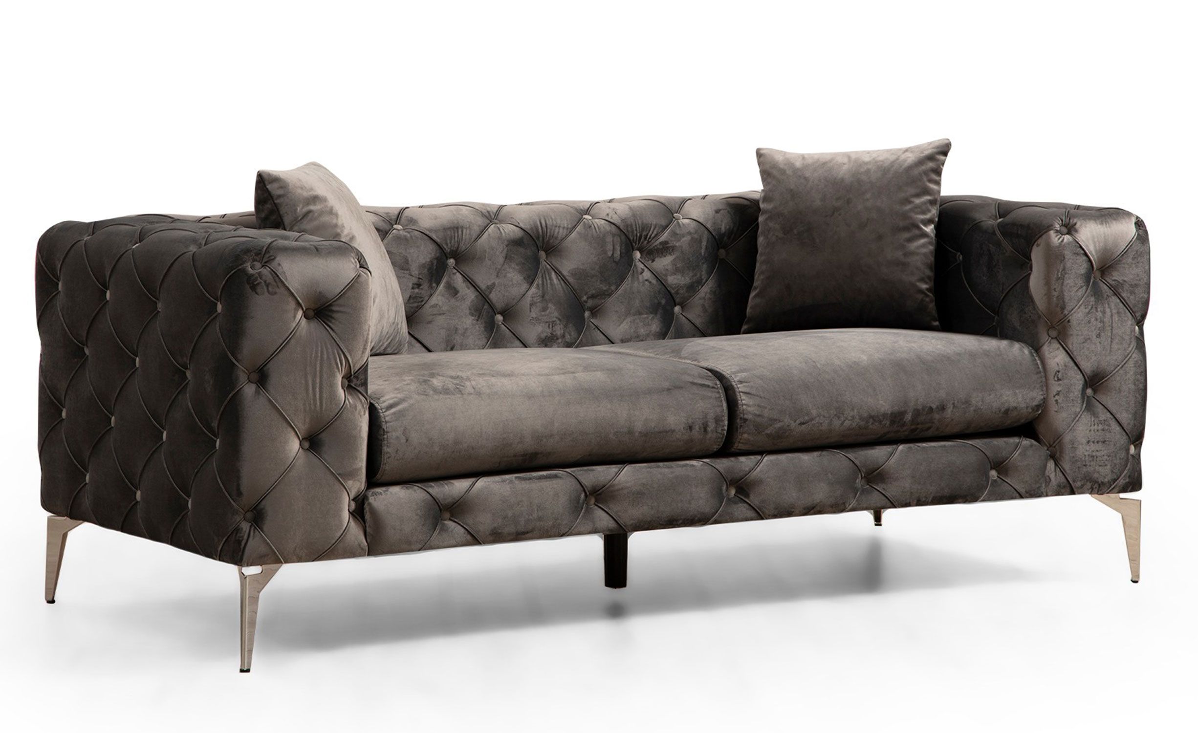 Canapé capitonné 2 places Alykes Velours Anthracite | Leroy Merlin