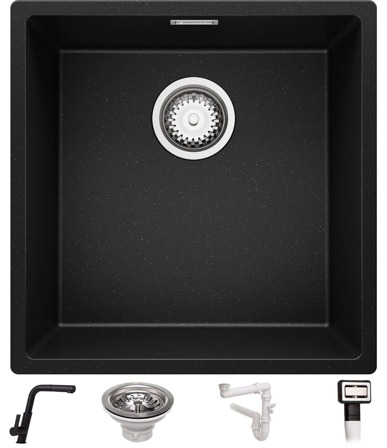 Evier Sous Plan Noir Métallisé 46x47cm, Evier en Granit 1 bac + Kit de ...