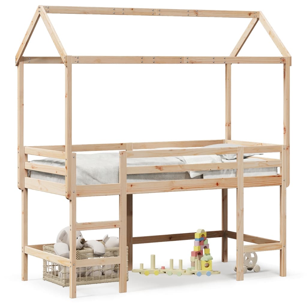 Letto alto con scaletta e tetto in pino massello 90x200 cm | Leroy Merlin