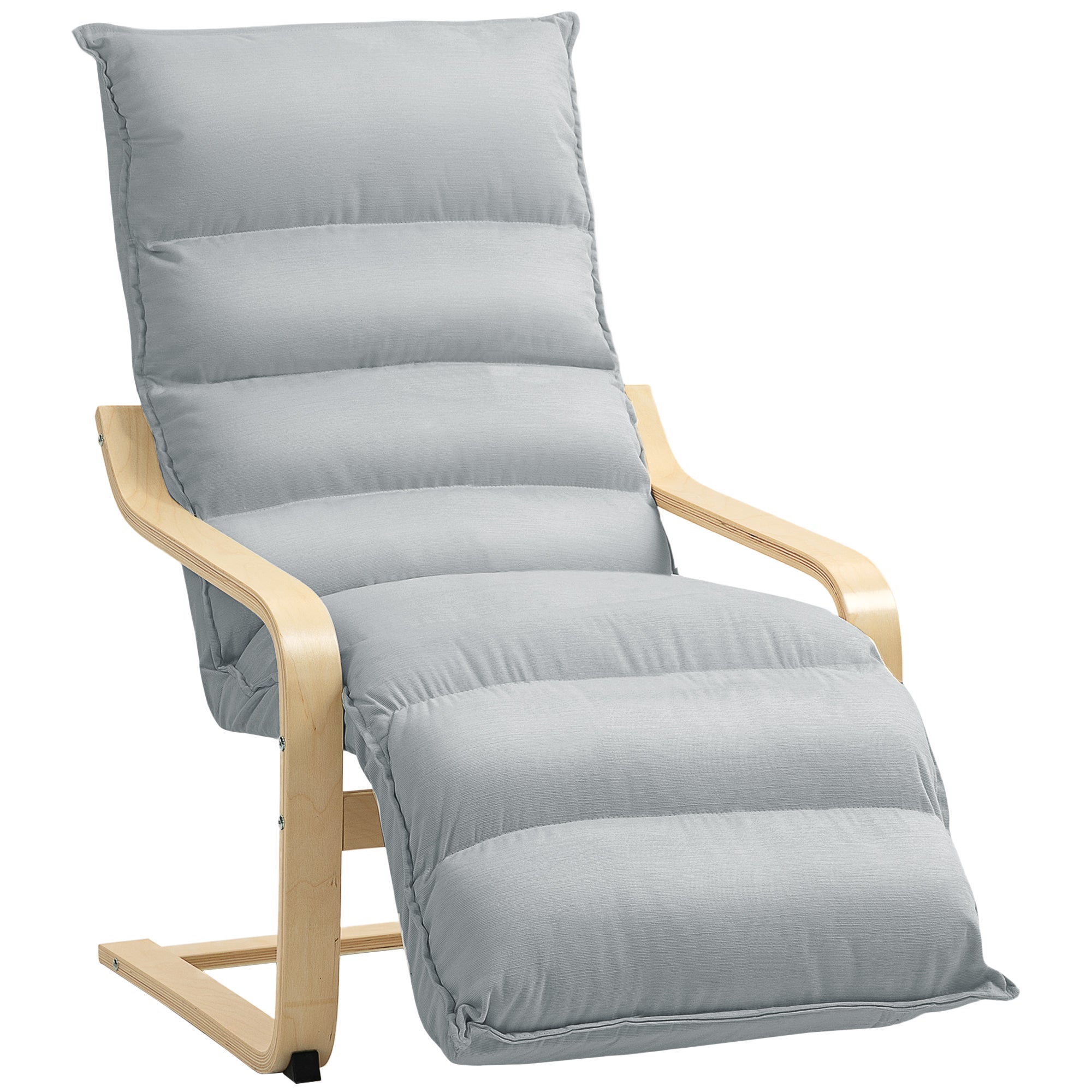 Birch wood lounge chair, padded chair with adjustable footrest, modern ...