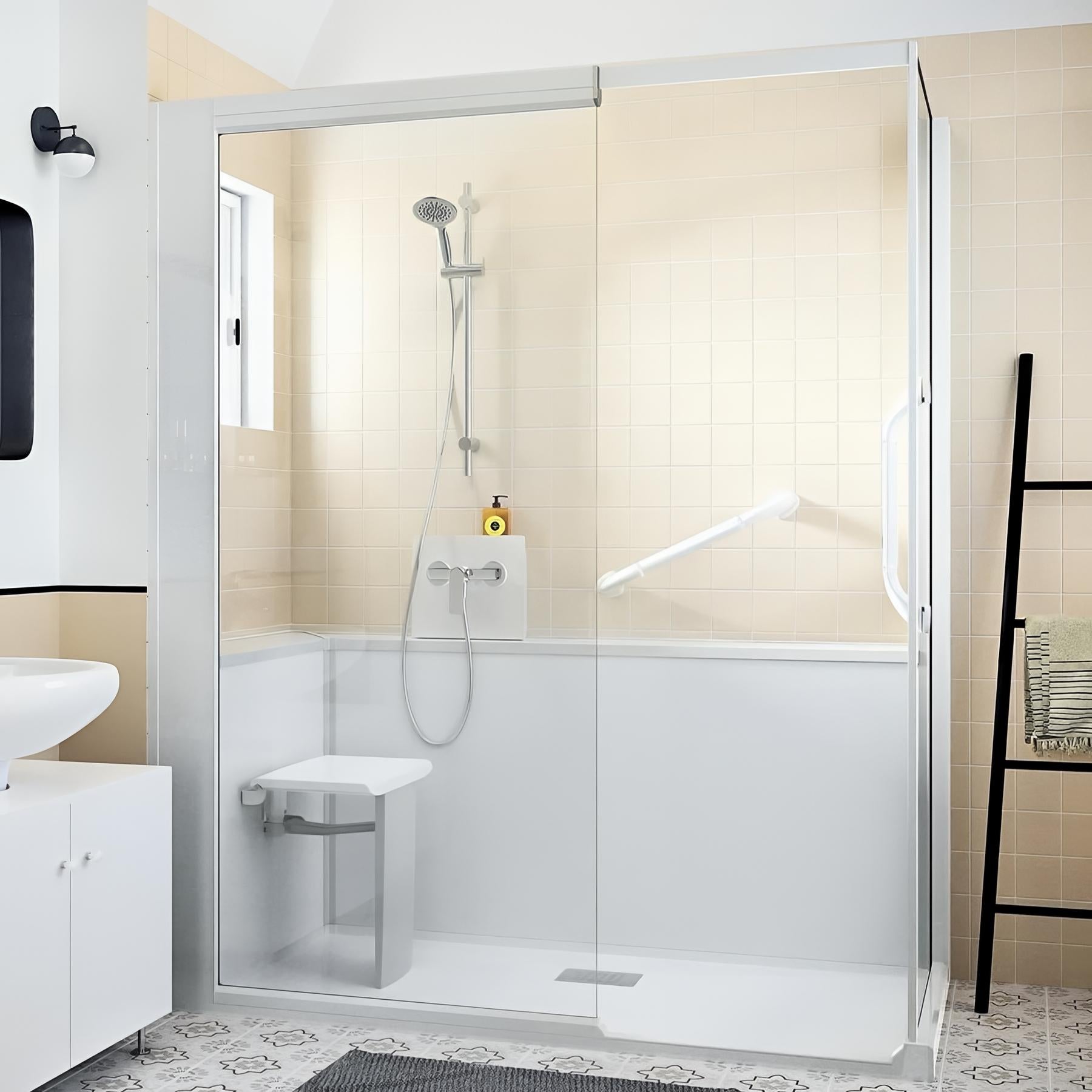 Cabine de douche KINEDO KINEMAGIC DESIGN 160x90 fond mi-hauteur douche ...