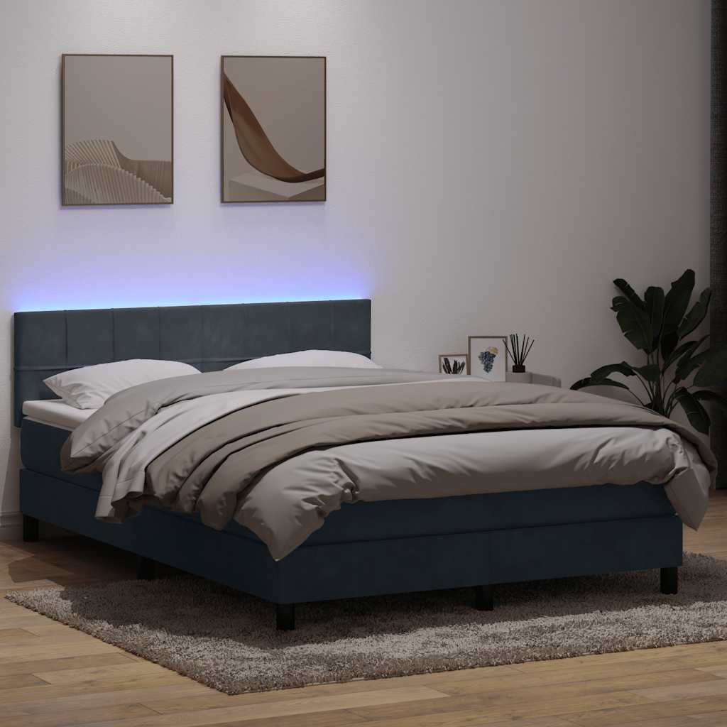Cama box spring con colchón y LED terciopelo gris oscuro 140x220 cm ...