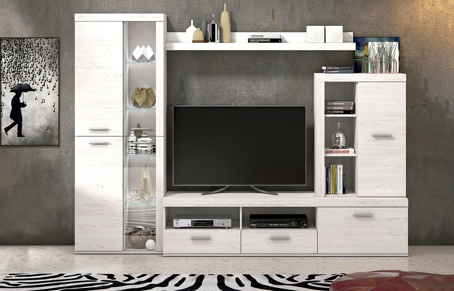 Mueble de Salón Moderno con Leds, Módulos de Comedor, Acabado en ...