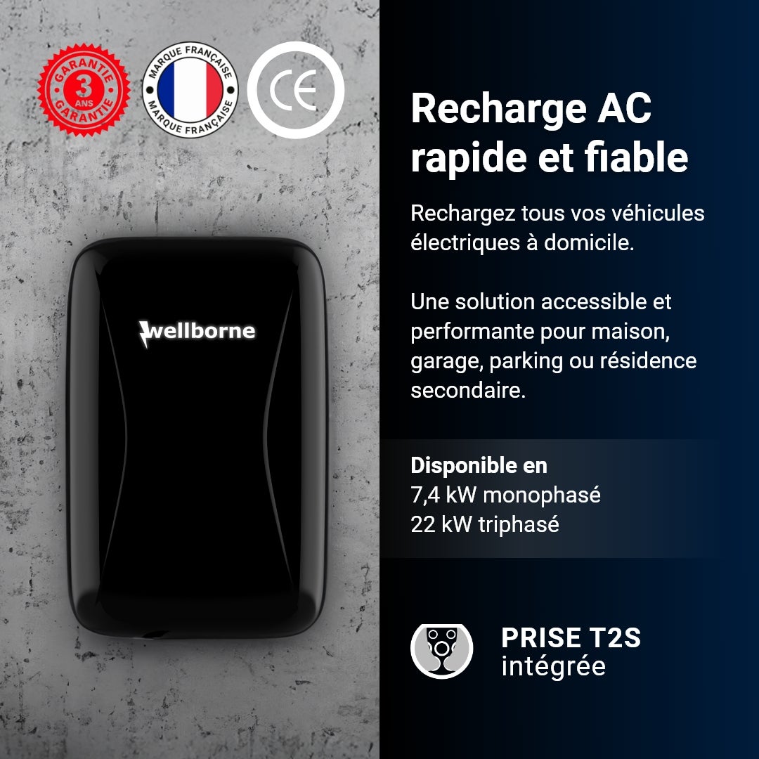 WELLBORNE - Borne de recharge 22kW - modèle Black Access - Wi-Fi ...