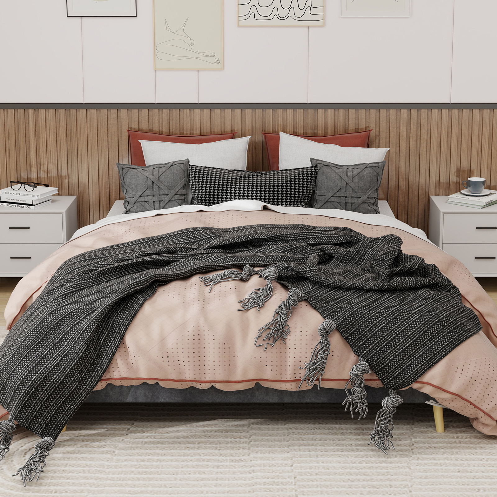Estructura de Cama Minimalista Moderna 160×200 cm (Gris): Terciopelo ...