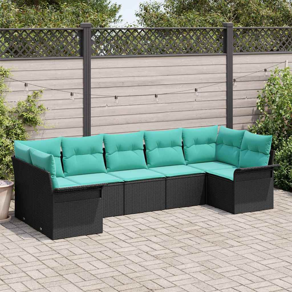Conjunto de sofá de jardín con cojín 7 pcs Negro Poliratán | Leroy Merlin