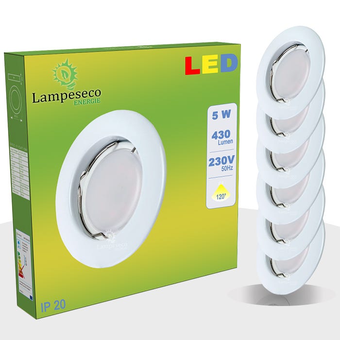 Lot De 6 Spot Led Encastrable Complete Blanc Lumière Blanc Neutre 5w Eq
