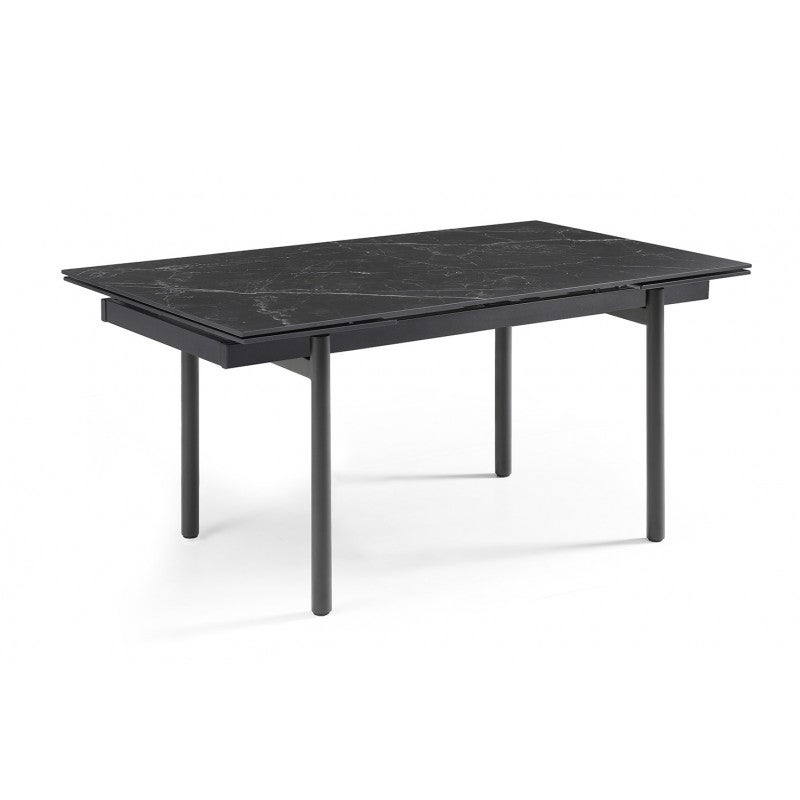 Table extensible 160/240 cm céramique noir marbré pieds droits ...