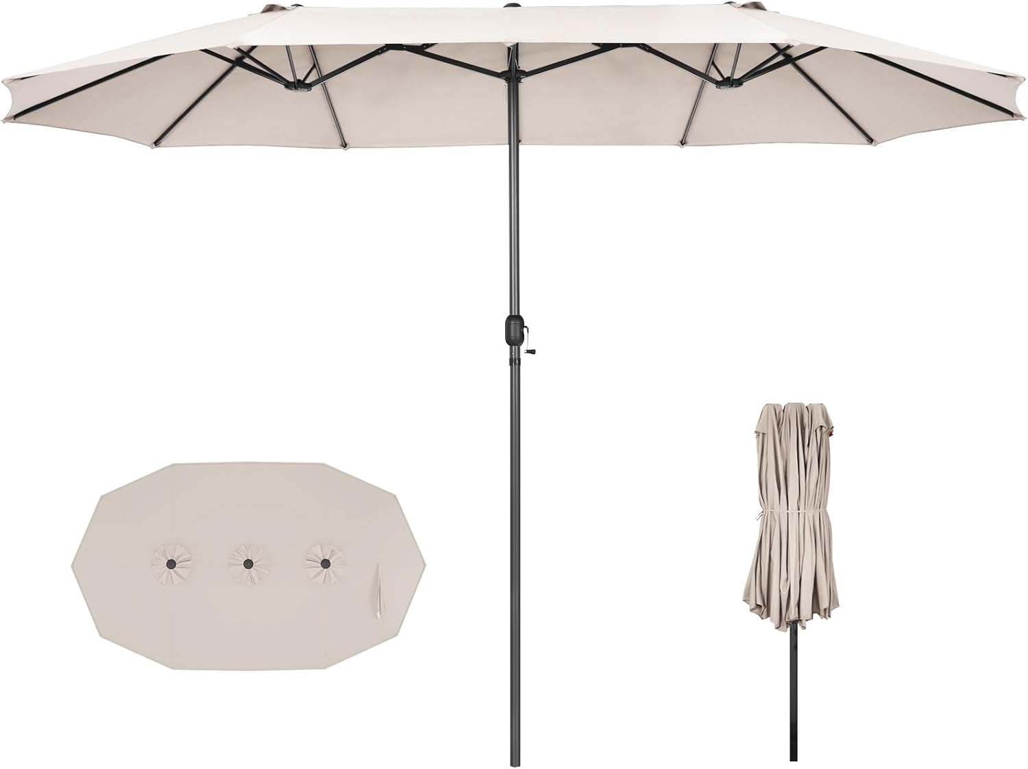 Parasol de Jardin Exterieur 4,7M Grand Parasol Manivelle, 12 Baleines ...