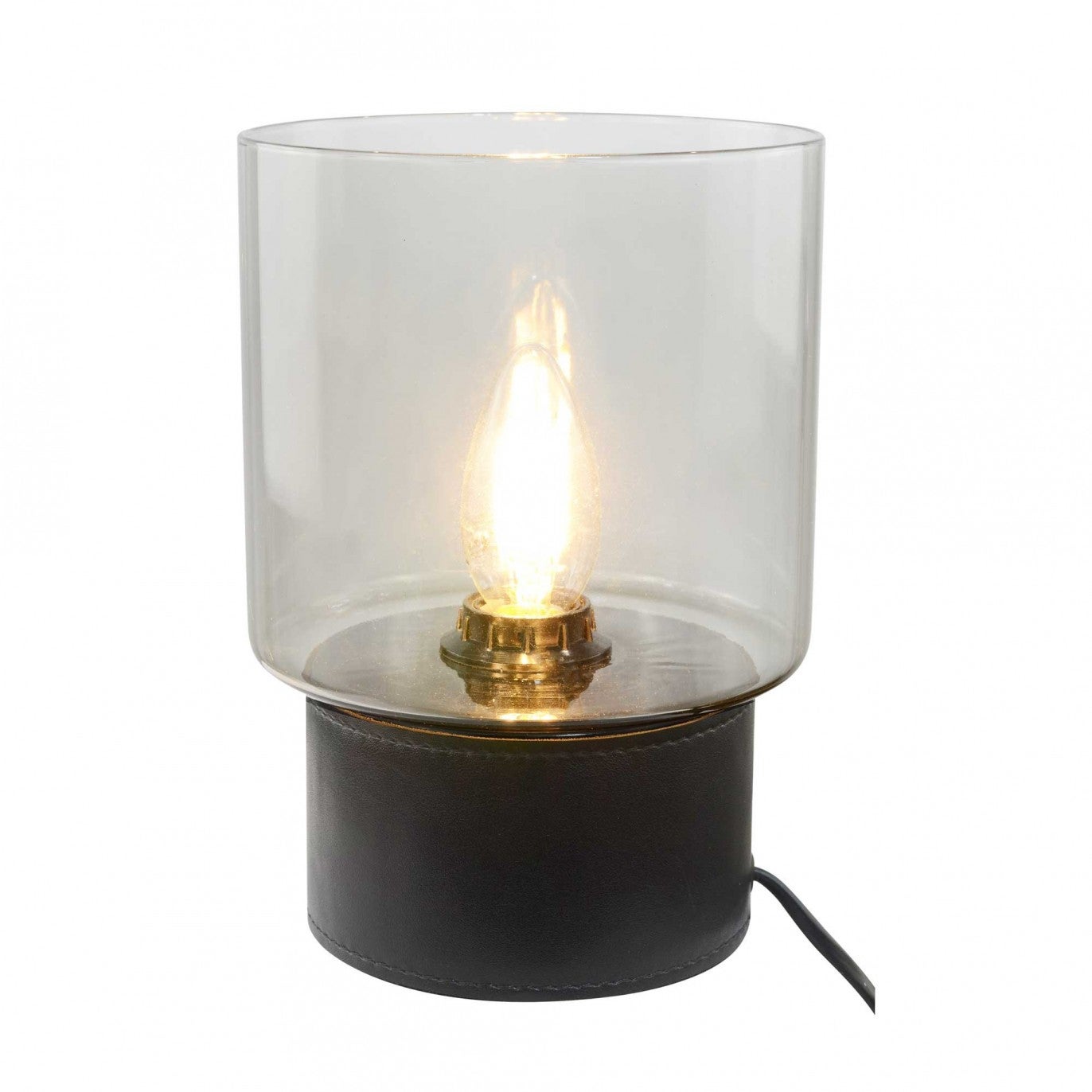 C-Création - Lampe à poser en simili cuir et verre - ACOREL - Noir ...