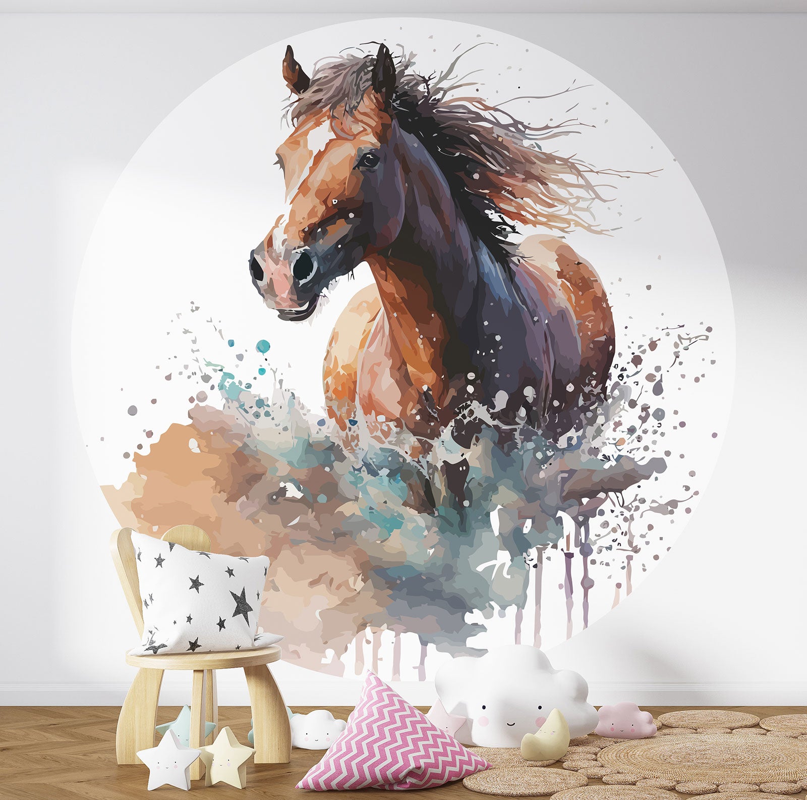 Papel pintado redondo para niños - Infantil - Caballo - Diámetro 240 cm ...