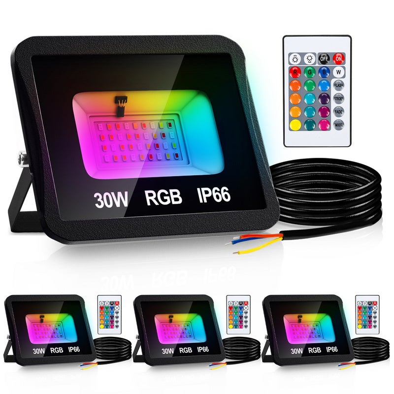 Foco LED RGB con control remoto, 4 focos LED RGB de 30 W para ...