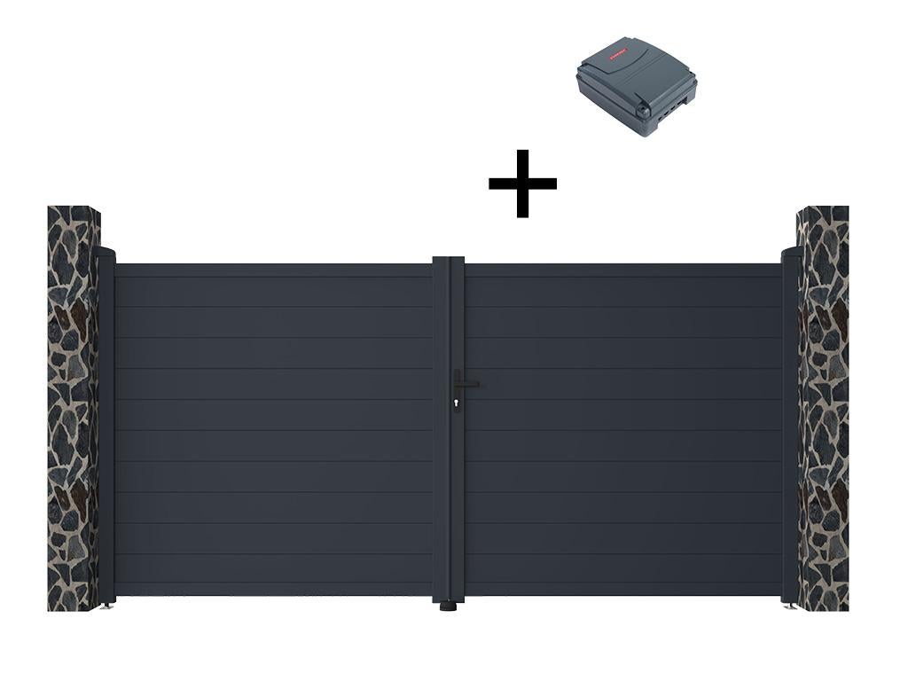 Portón motorizado de aluminio color antracita NAZARIO - Ancho 350 x Alt ...