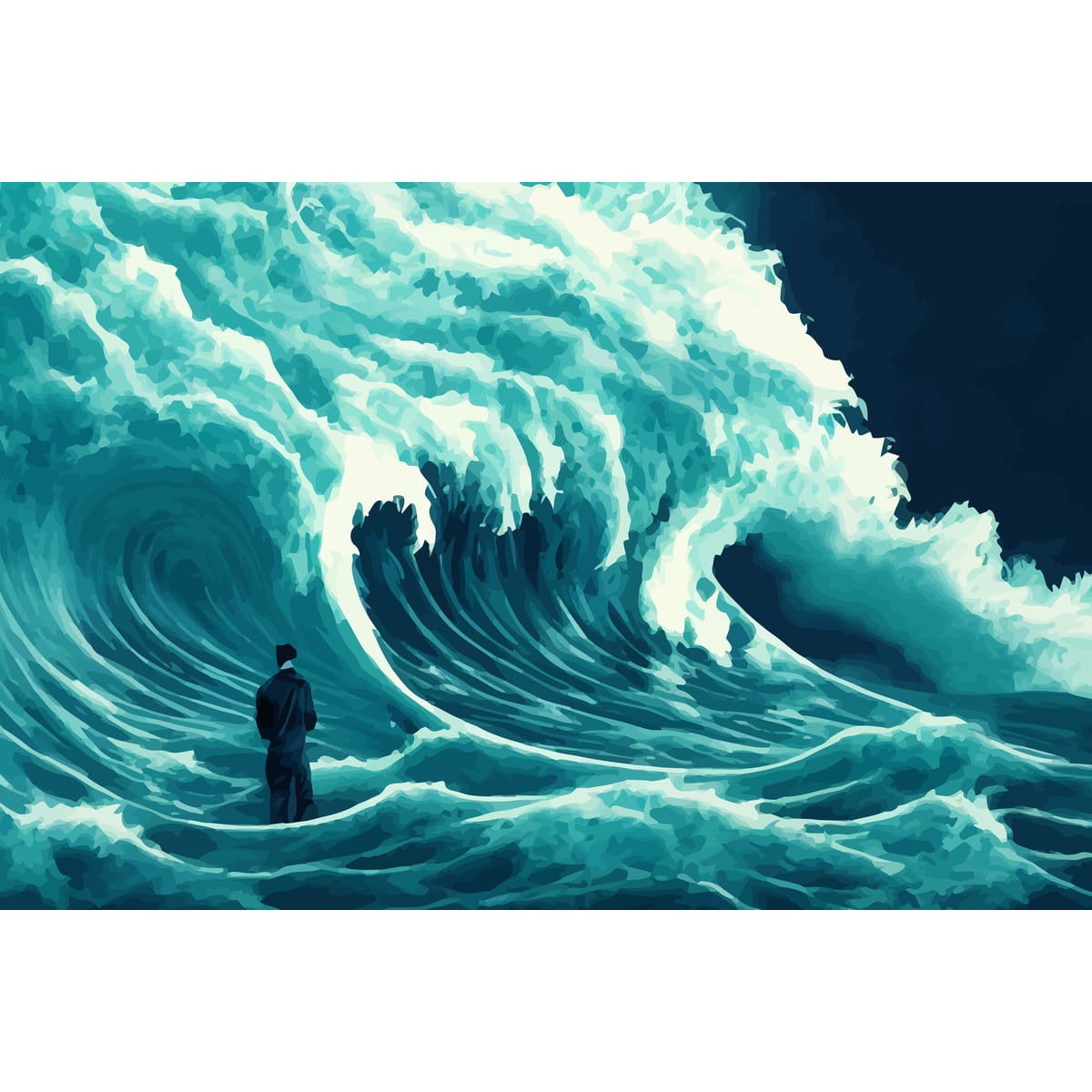 Tableau mural encadré homme face à une vague déchaînée 65x97 cm | Leroy ...