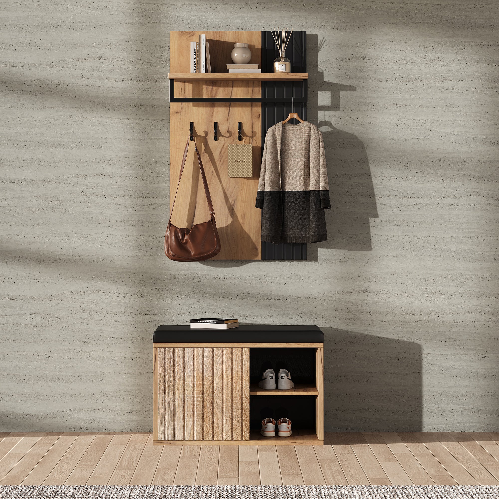 Banco zapatero, mueble de entrada, armario zapatero de 2 puertas con ...