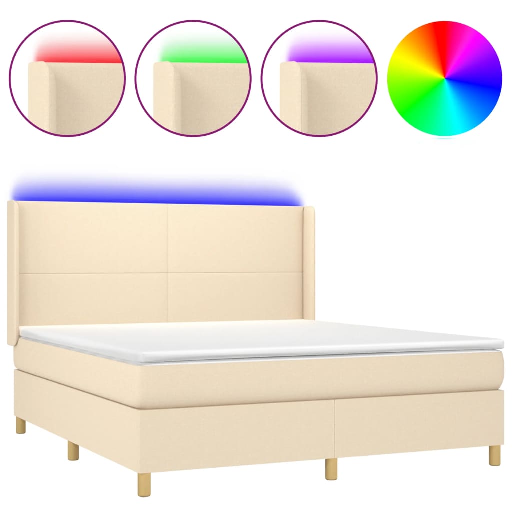Letto box spring con materasso e luci LED, tessuto crema, 160x200 cm ...