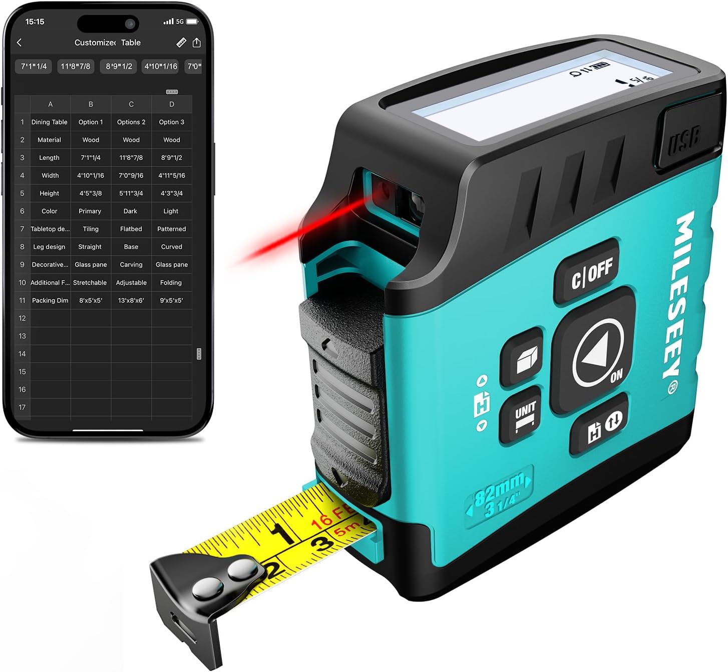 Mètre ruban laser 3 en 1, télémètre laser 130 pieds, mètre ruban ...