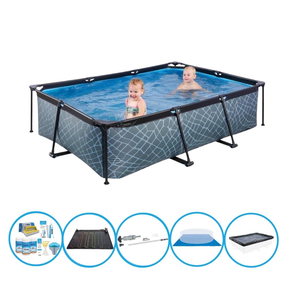 EXIT Piscine Stone Grey - Frame Pool 220x150x60 cm - Avec accessoires ...
