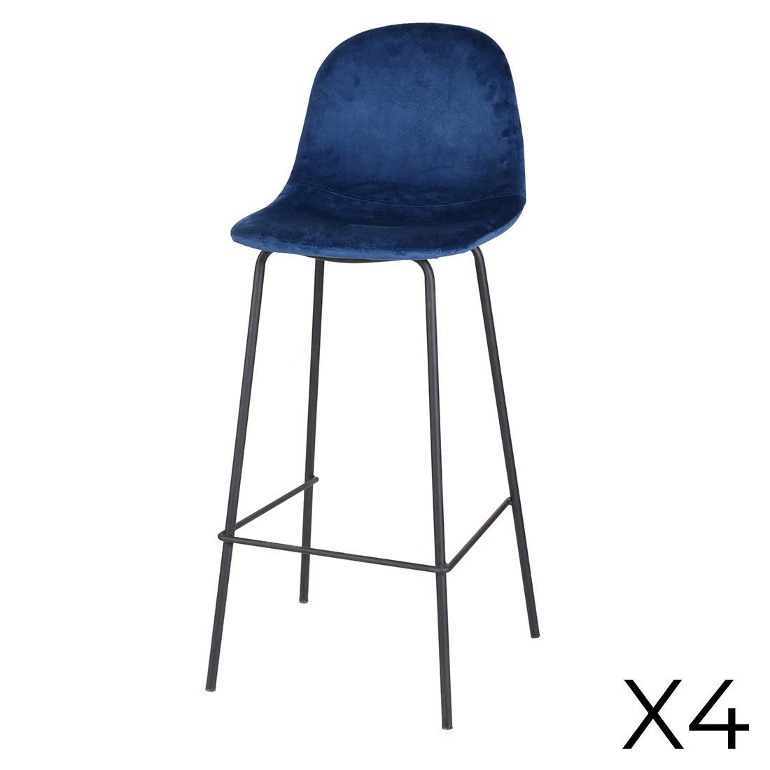 Lote de 4 taburetes de bar con respaldo en terciopelo azul y estructura ...