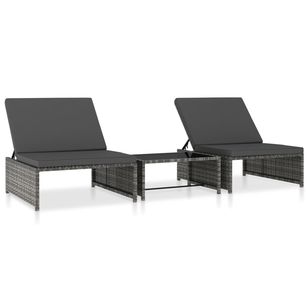 Sillas de jardín reclinables con mesa 2 uds ratán PE gris vidaXL ...