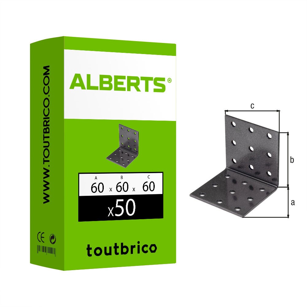 Boite 50 équerres d'assemblage 60 x 60 x 60mm noir diamant | Leroy Merlin