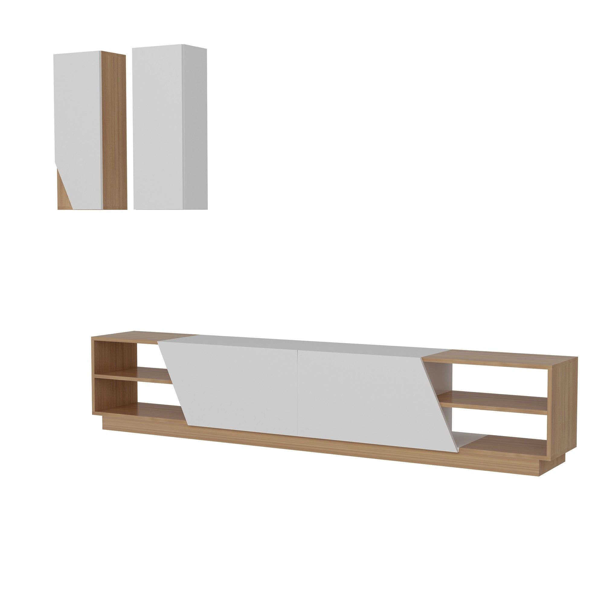 Ensemble meuble TV et placard modernes Herold Chêne clair et Blanc ...