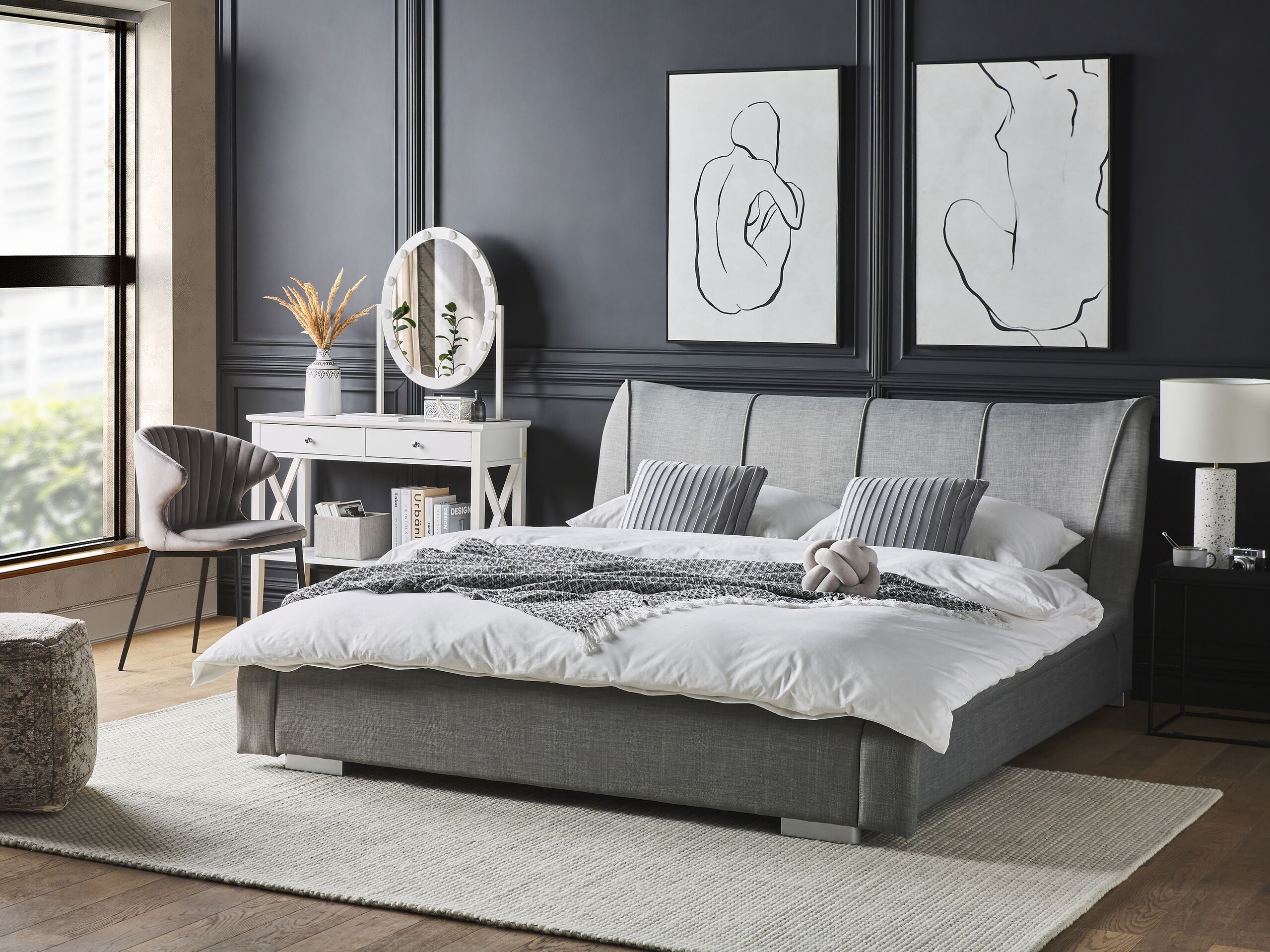 Beliani Cama Tela NANTES 160 x 200 cm Gris claro | Leroy Merlin