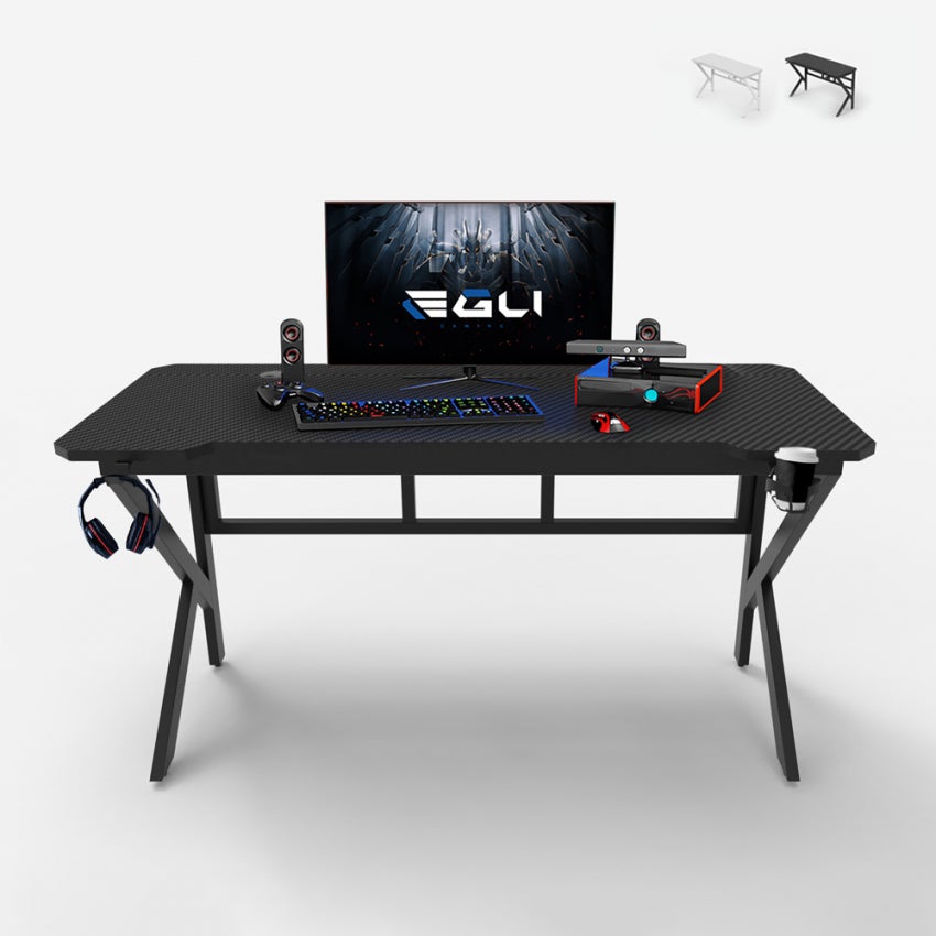 Mesa gamer ergonómica de carbono con cables para auriculares y bebidas ...