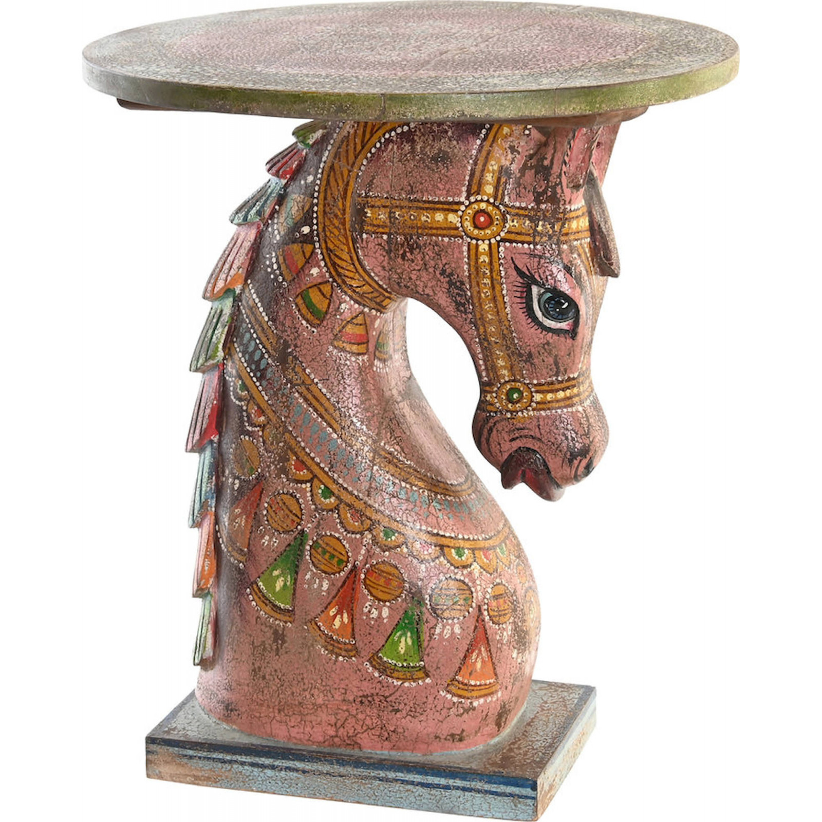 Table d'appoint cheval exotique et coloré 39 x 39 x 47 cm Rouge vieilli ...
