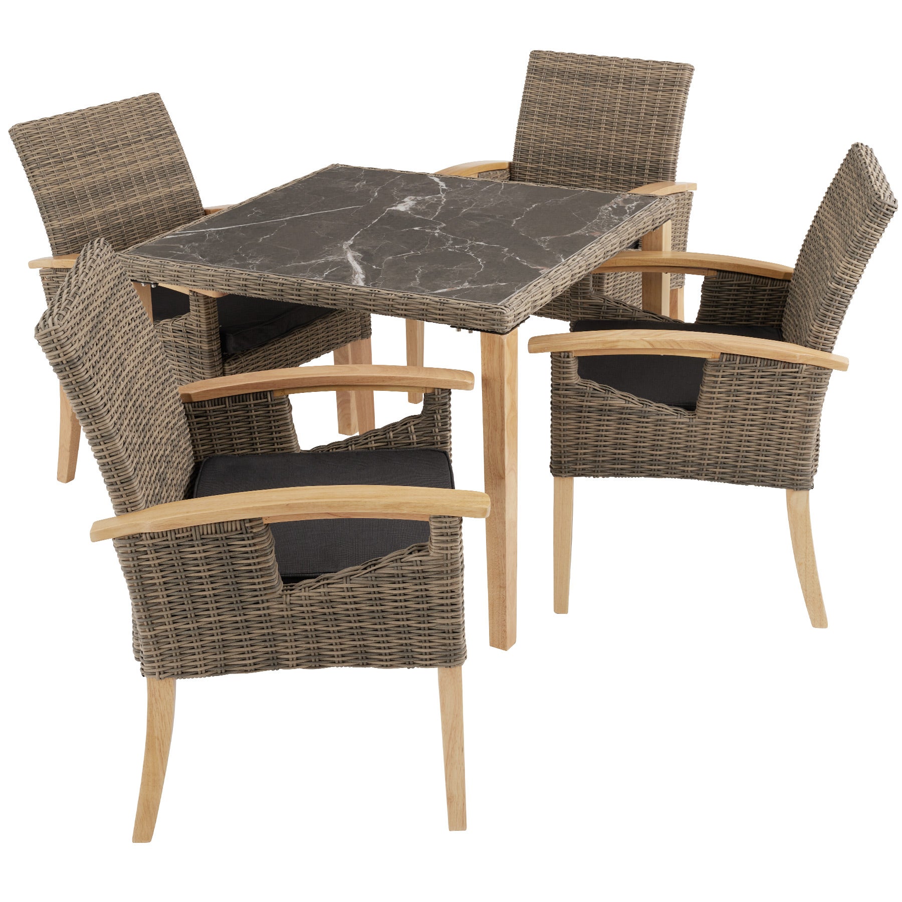 Tectake Table en rotin Tarent avec 4 chaises Rosarno - marron naturel ...