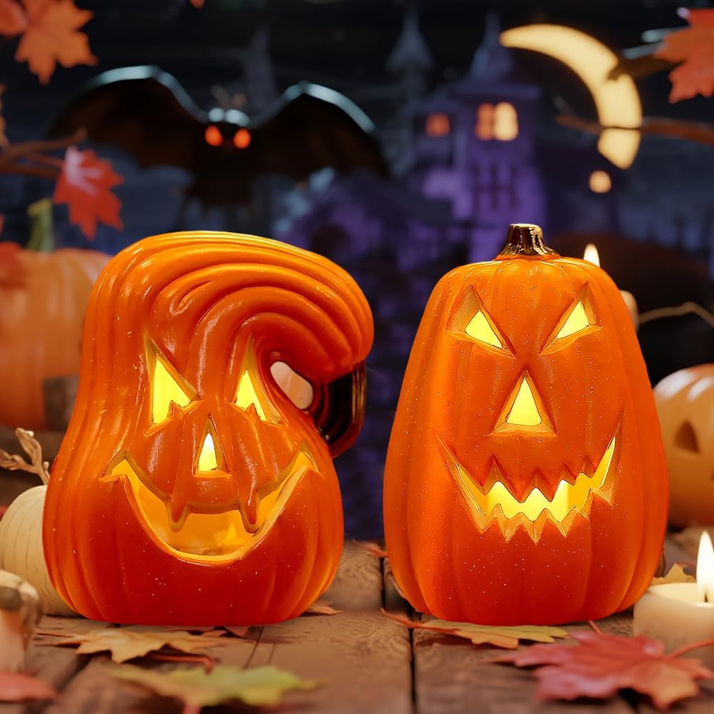 2 Pcs Citrouille Halloween Decoration, LED Citrouille Décorations d ...