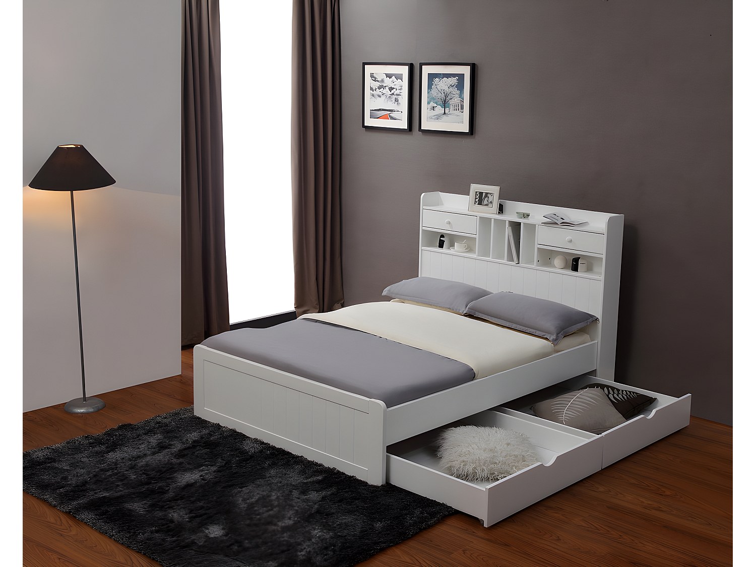 Lit avec rangements 140 x 190 cm - Blanc - MEDERICK | Leroy Merlin