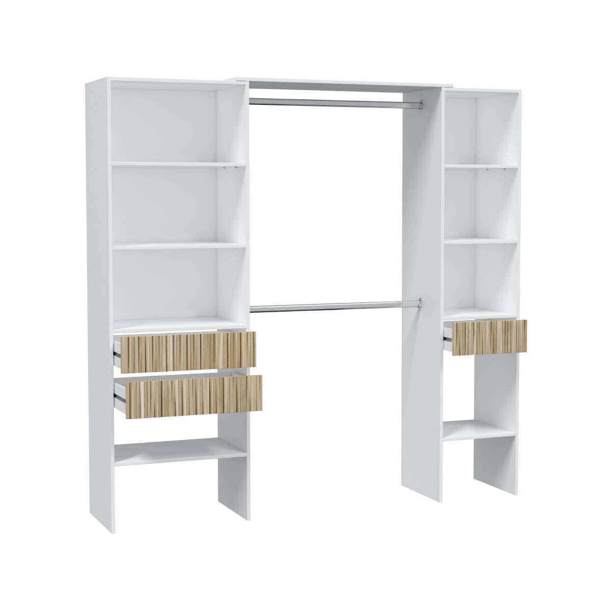 Armoire, dressing avec 3 tiroirs coloris blanc artic, naturel ...