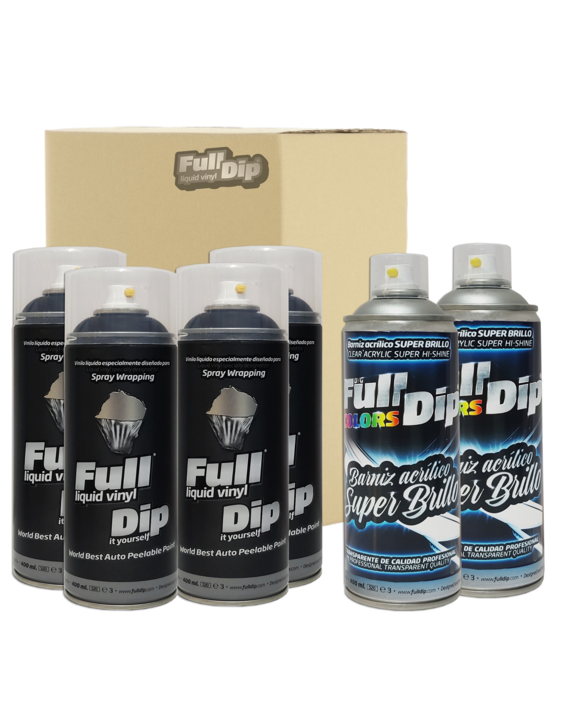 DISPIVAL - PACK 4 x SPRAY FULL DIP NEGRO + 2 x BARNIZ SUPER BRILLO ...
