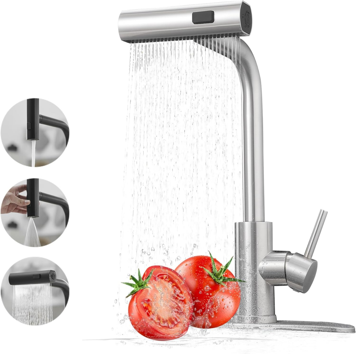 Grifo de cocina en cascada, monomando con rociador extraíble, agua ...