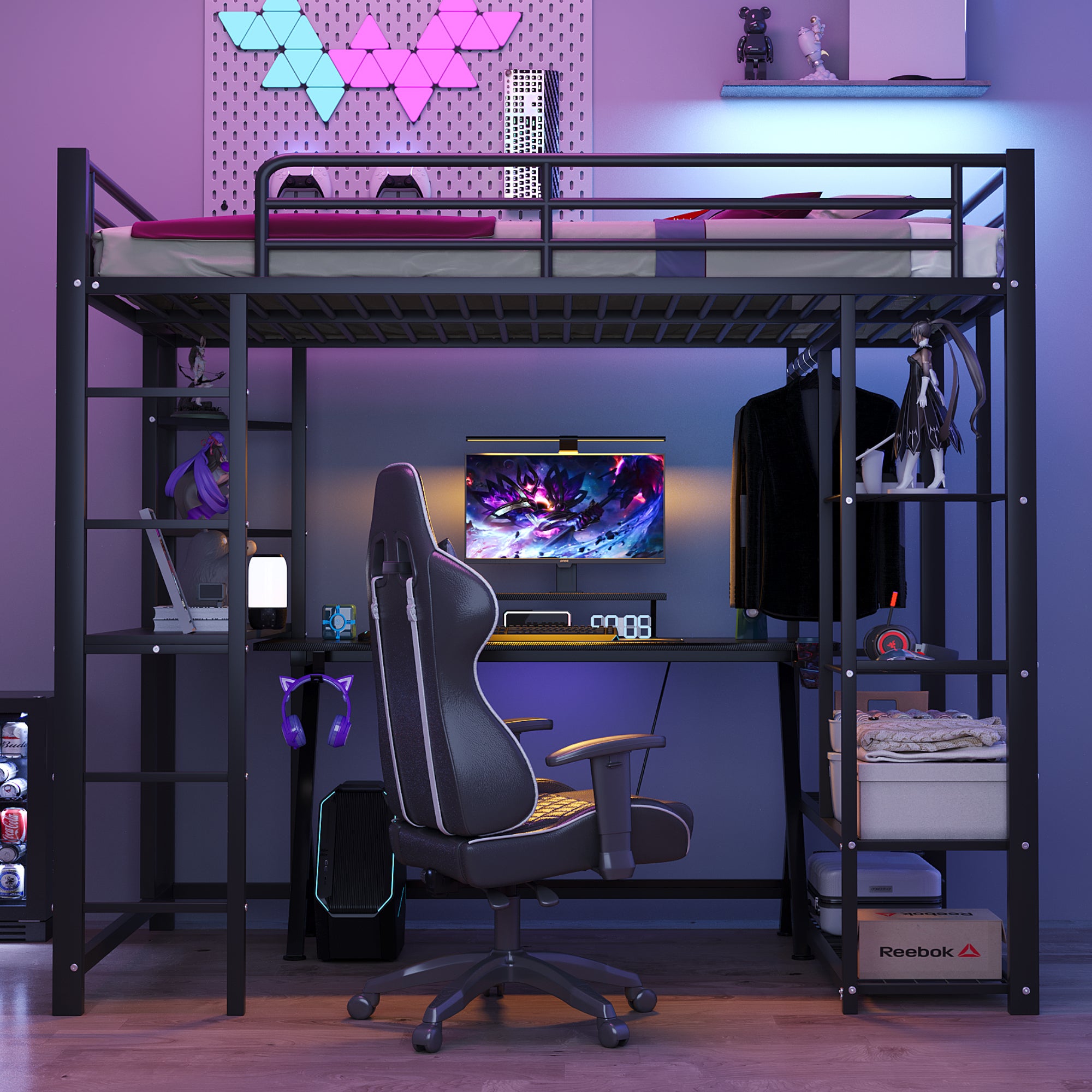 Lit mezzanin enfant métal 90x200 cm avec échelle, lit d'adolescent avec ...