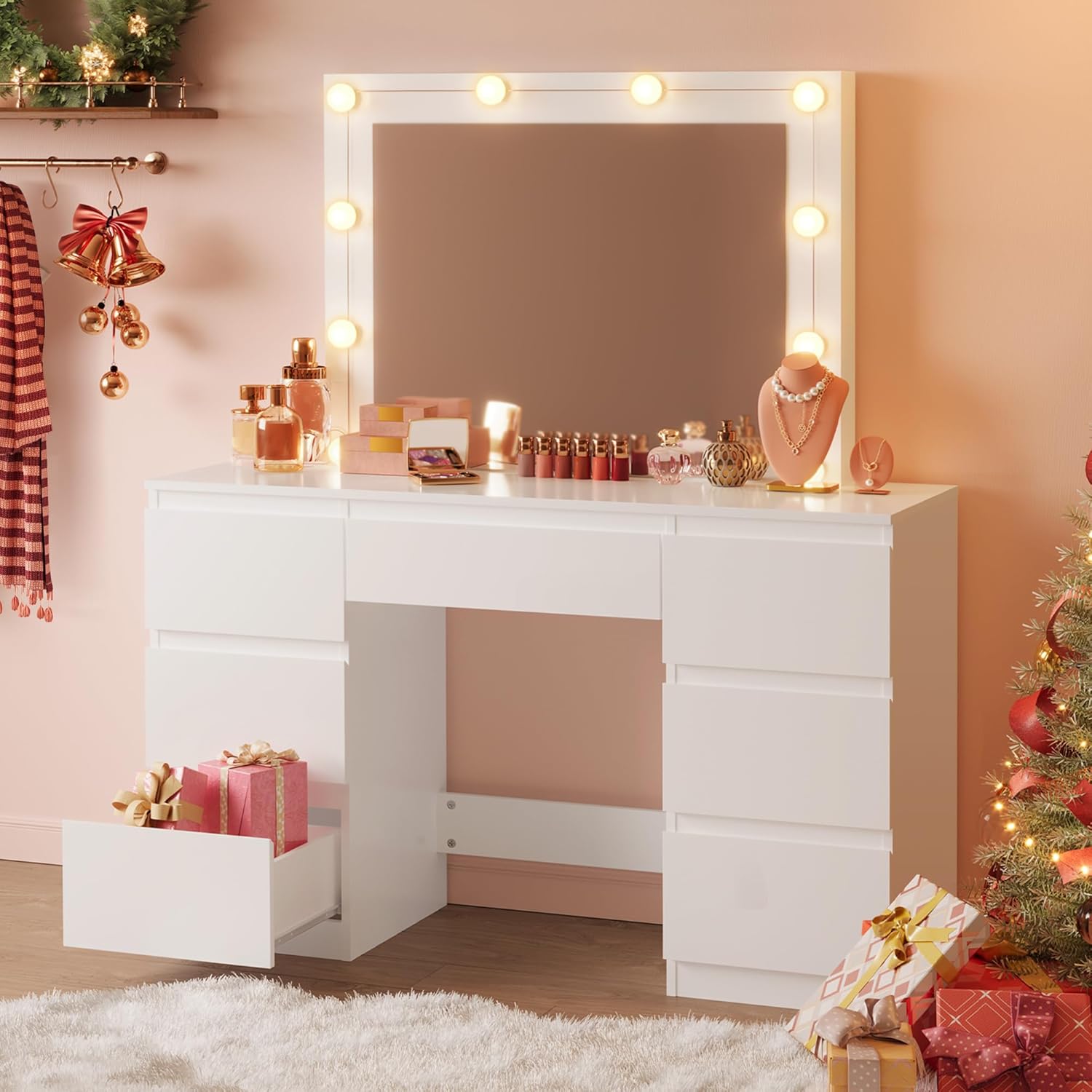 Coiffeuse avec Miroir LED à Luminosité Réglable - Table de Maquillage ...