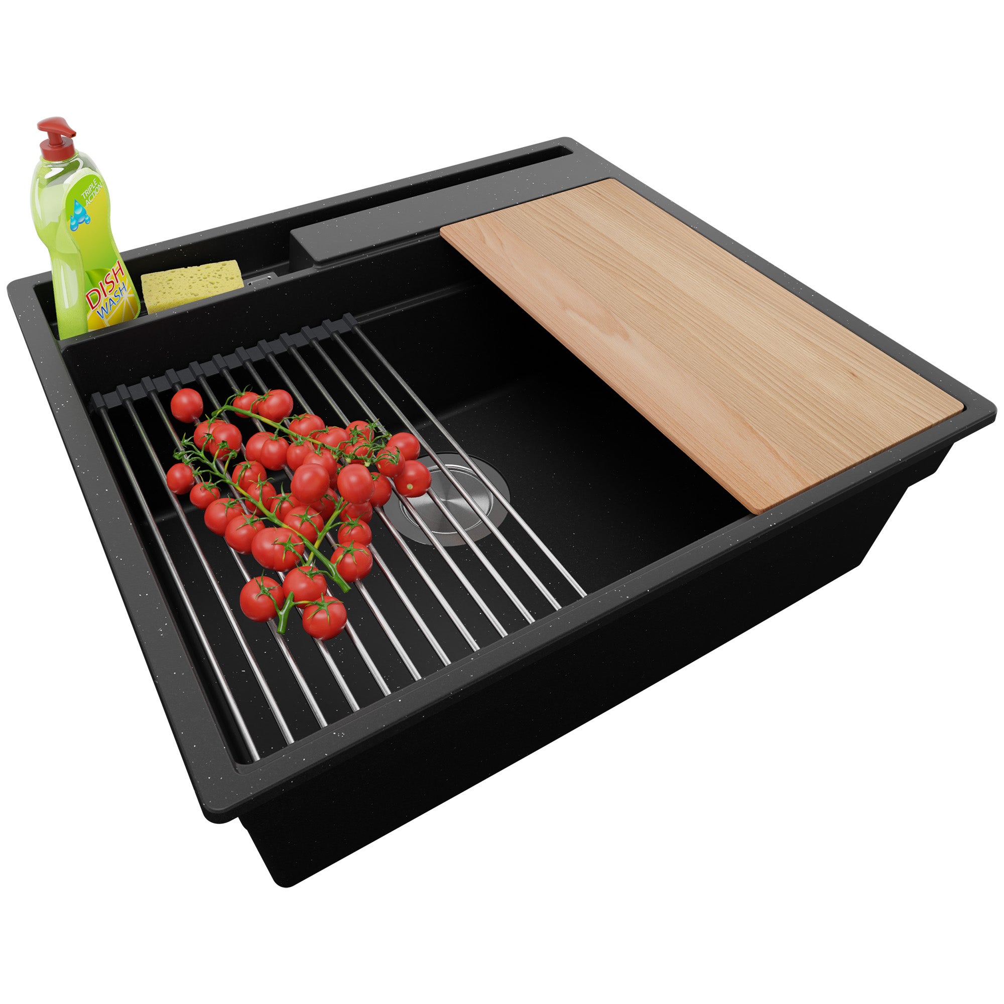 Evier Cuisine en Granit Noir Métallisé 58x53cm, 1 bac + Kit de Vidage ...