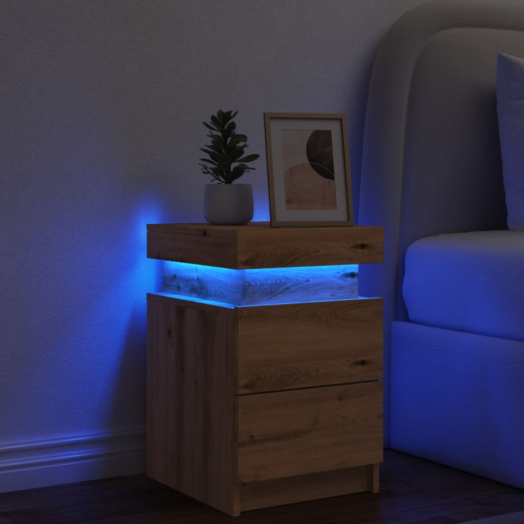 Comodino con LED realizzato artigianalmente in truciolare di rovere ...