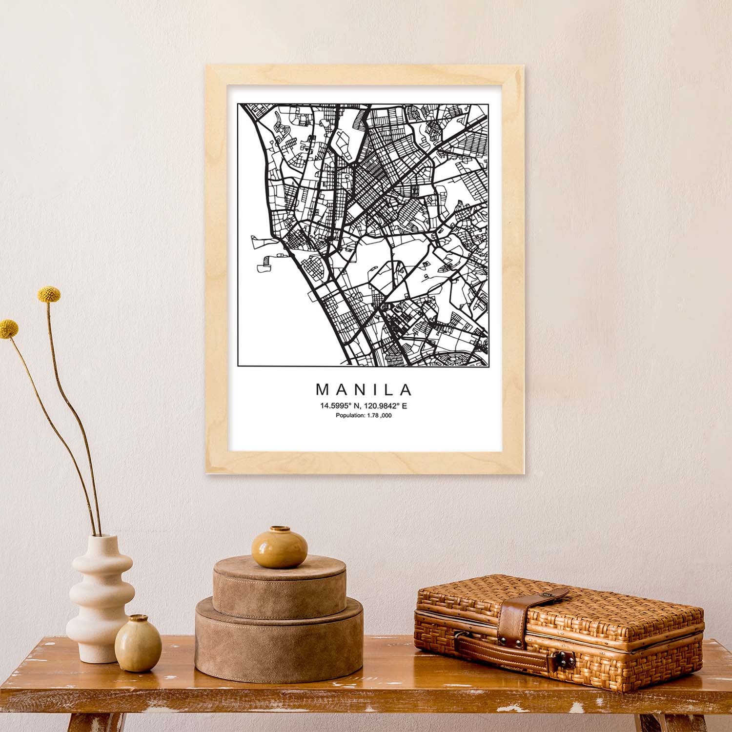 Mappa Della Mappa In Stile Nordico Manila In Bianco E Nero. A4 Senza ...