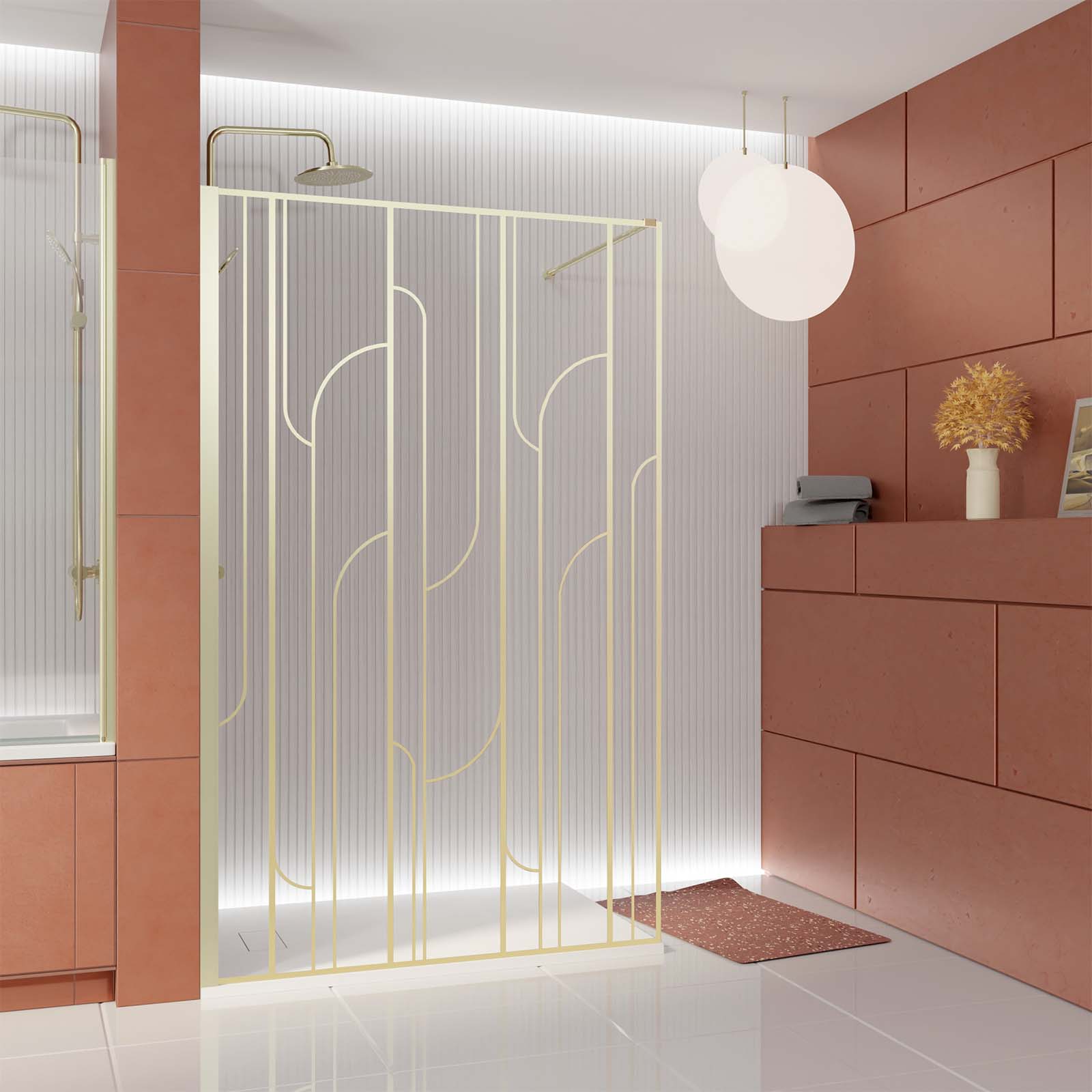 Paroi de douche à l'italienne 140x195cm Sérigraphie Art Déco Arrondie ...