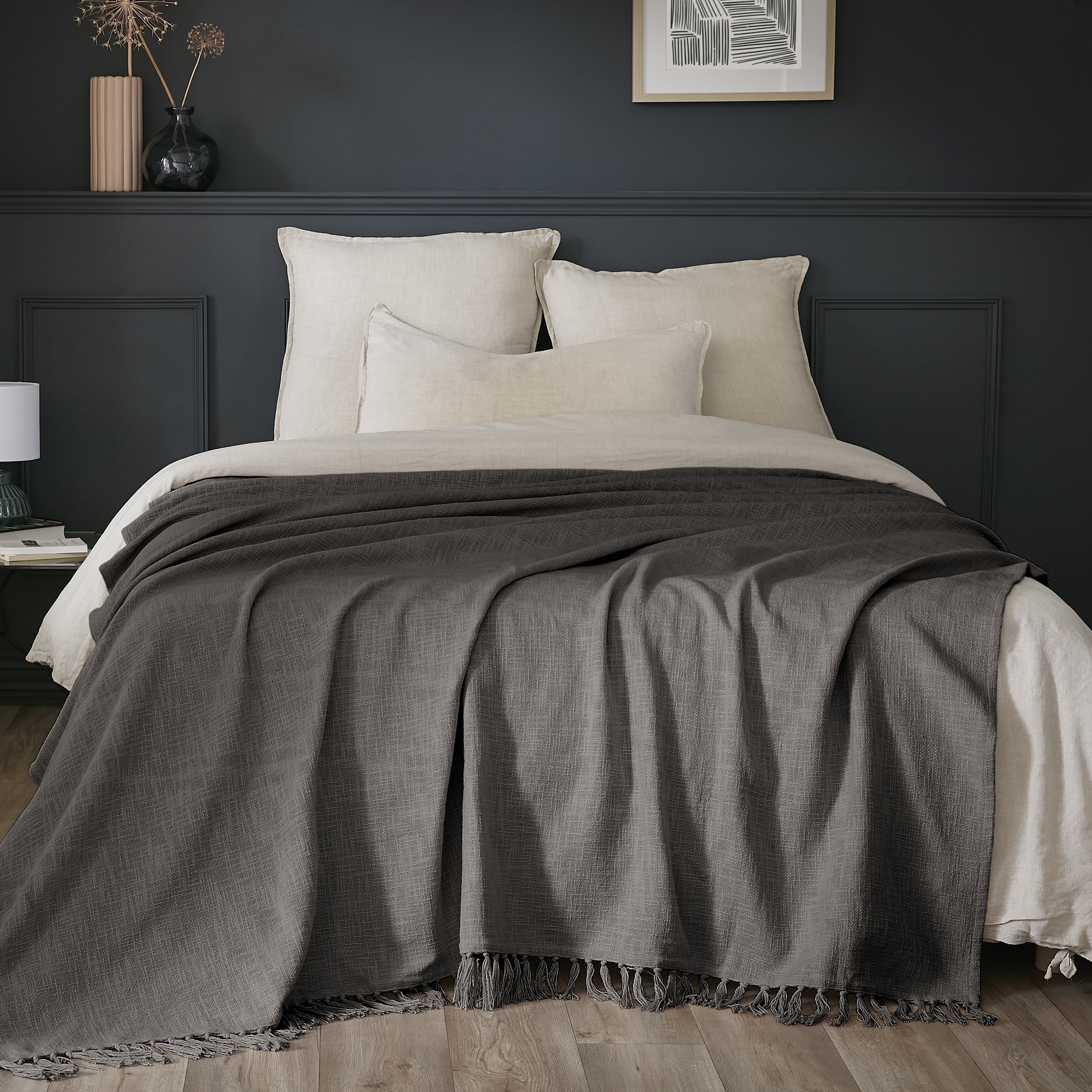 Plaid 180 x 220 cm – Coton Texturé Sixtine – Coloris Gris Ardoise – 210 ...