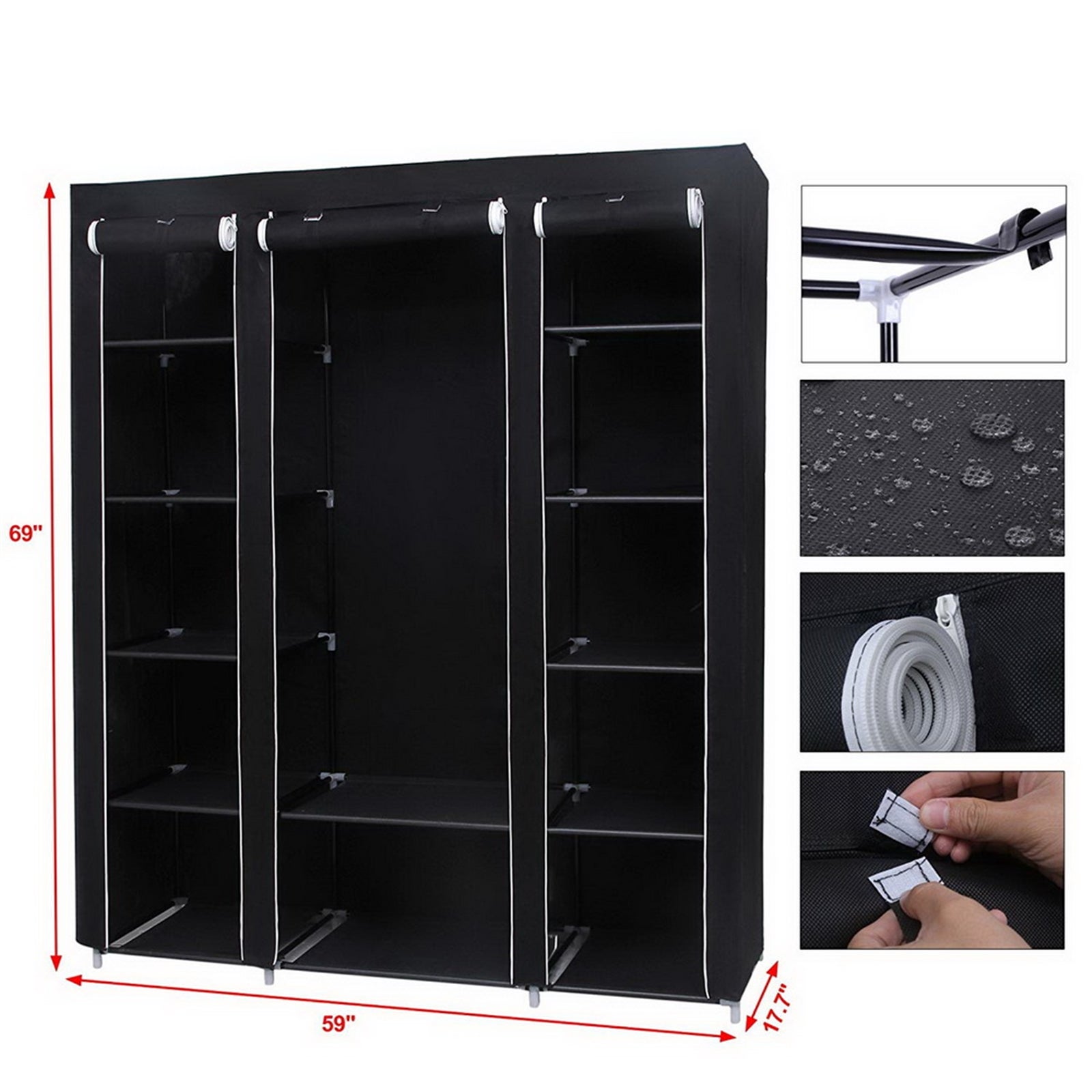 Armoire Portable 5 Niveaux 12 Cases 175x150x45 cm - Garde-Robe ...